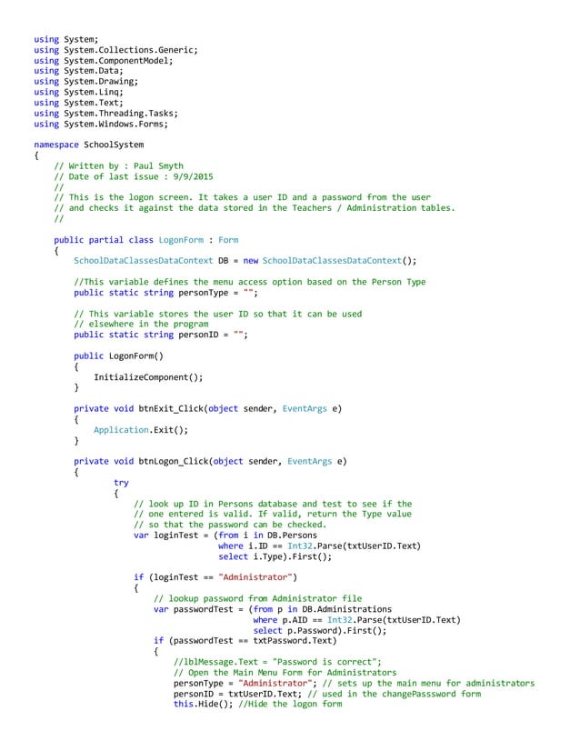 School System C# Code | DOCX | Operating Systems | Computer Software ...