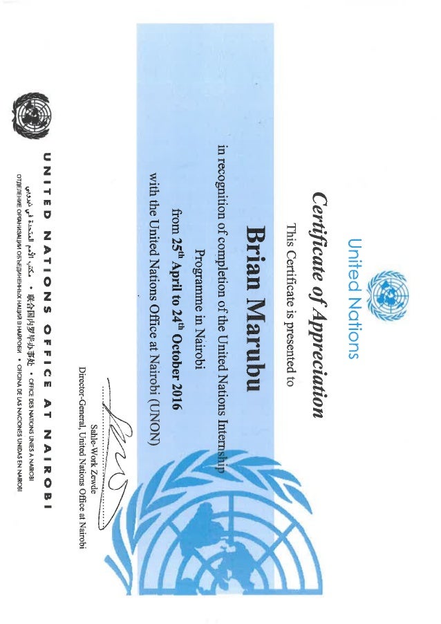 Brian Marubu's UN Certificate