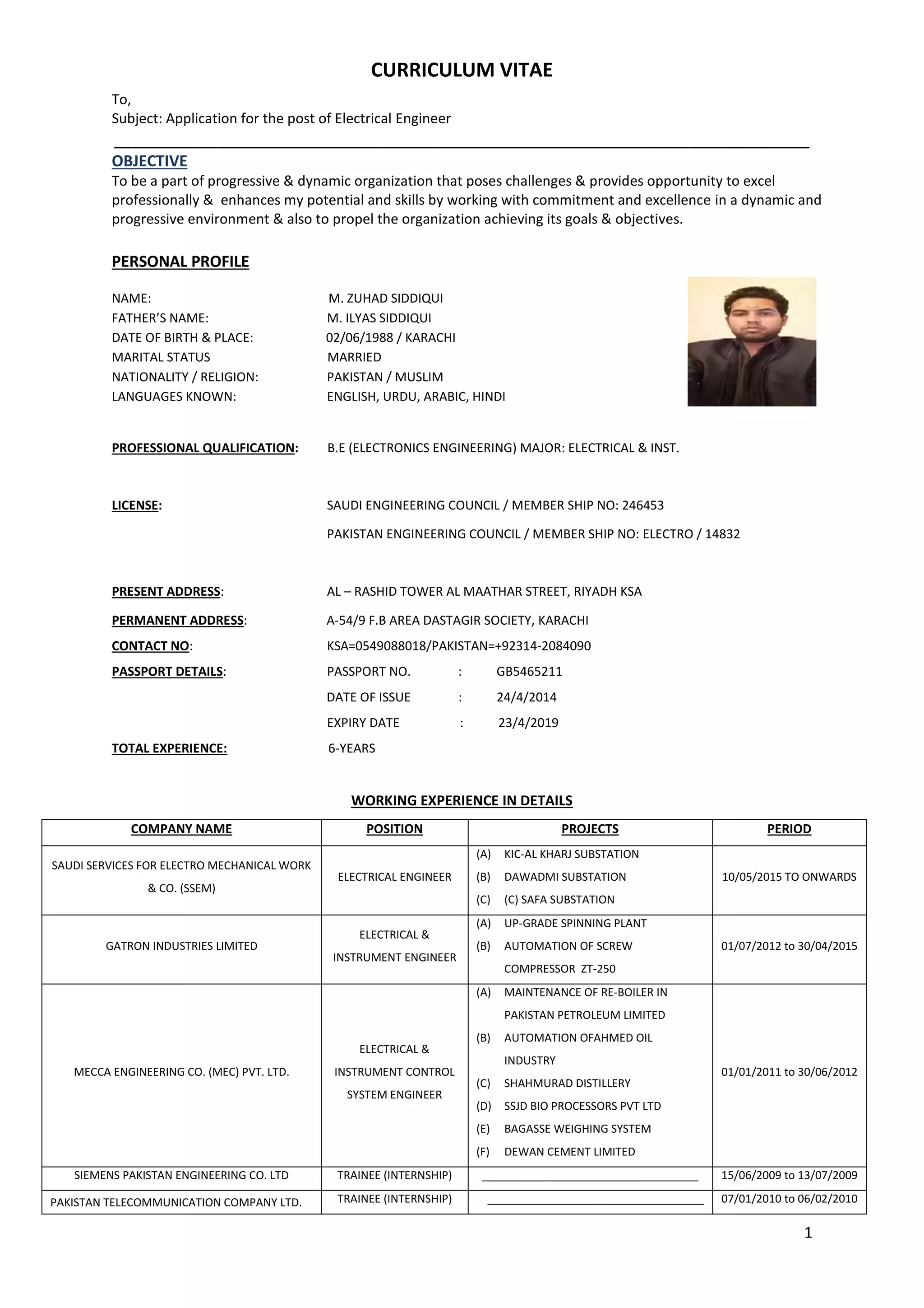 Electrical Engineer cv.PDF