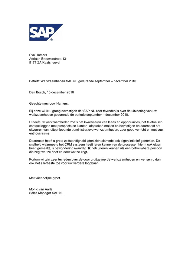 Referentiebrief SAP | PDF