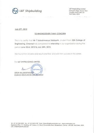 Internship Completion Letter - Siddaarth S | PDF