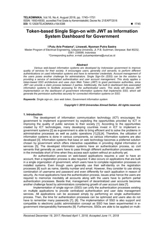 Token-based Single Sign-on with JWT as Information System Dashboard for Government | PDF