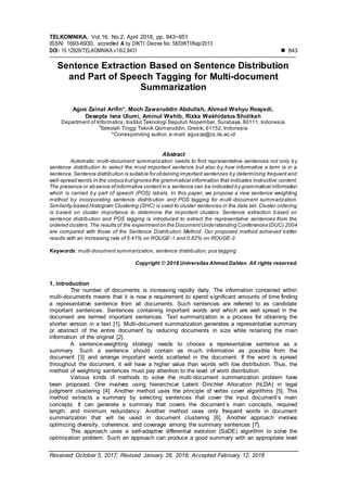 Sentence Extraction Based on Sentence Distribution and Part of Speech ...