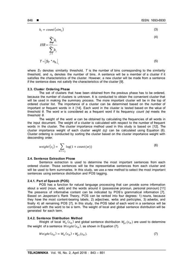 Sentence Extraction Based On Sentence Distribution And Part Of Speech