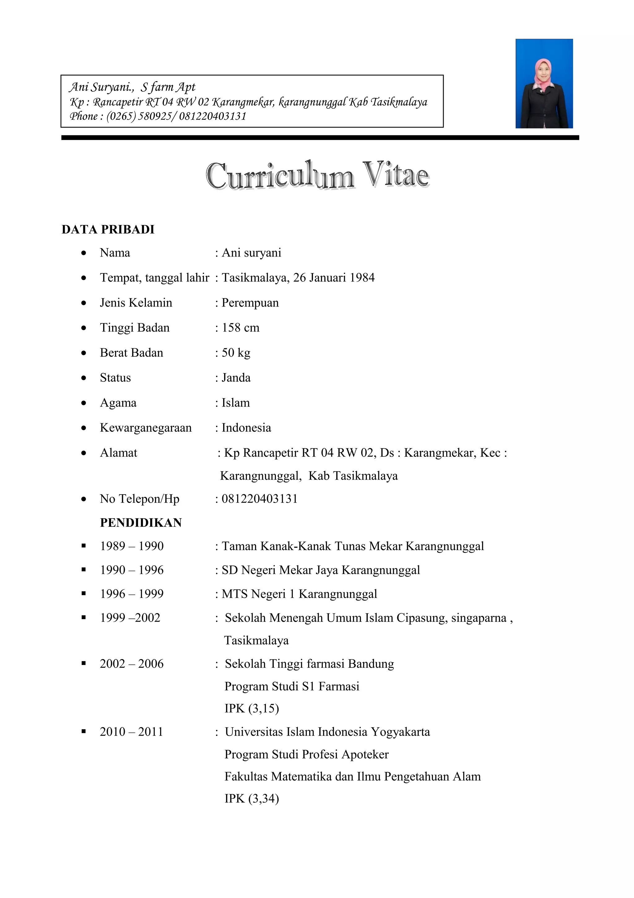 cv ani suryani | DOC