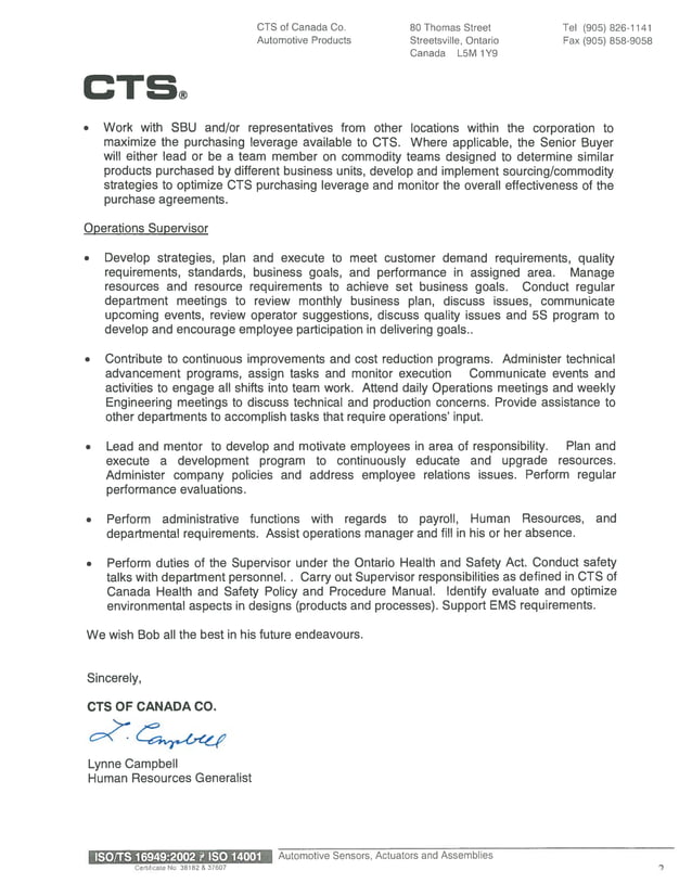 Reference Letter CTS | PDF