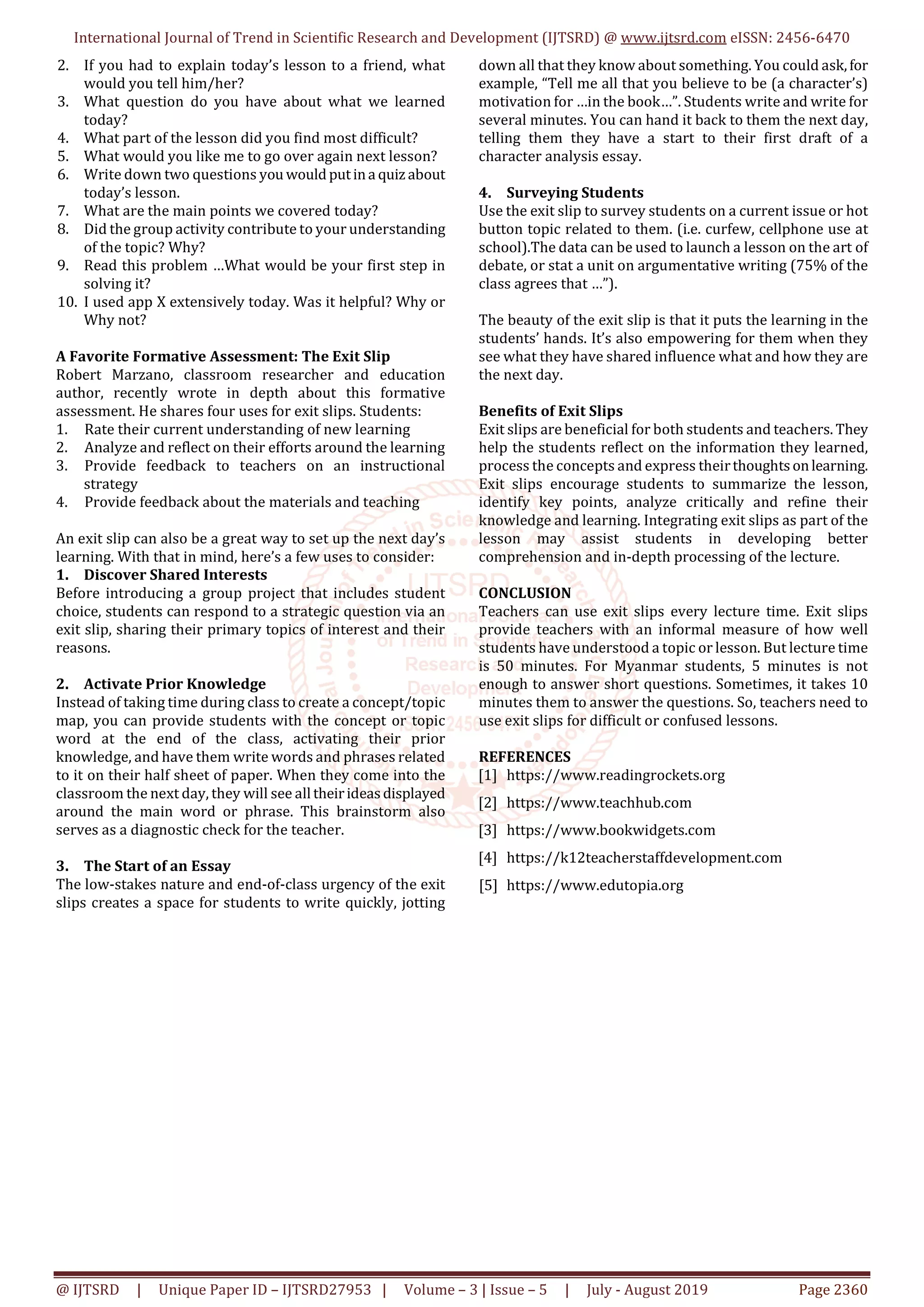 Using Exit Slips to Assess Student Understanding | PDF