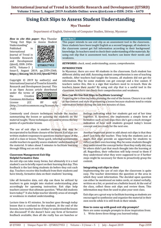 Using Exit Slips to Assess Student Understanding | PDF
