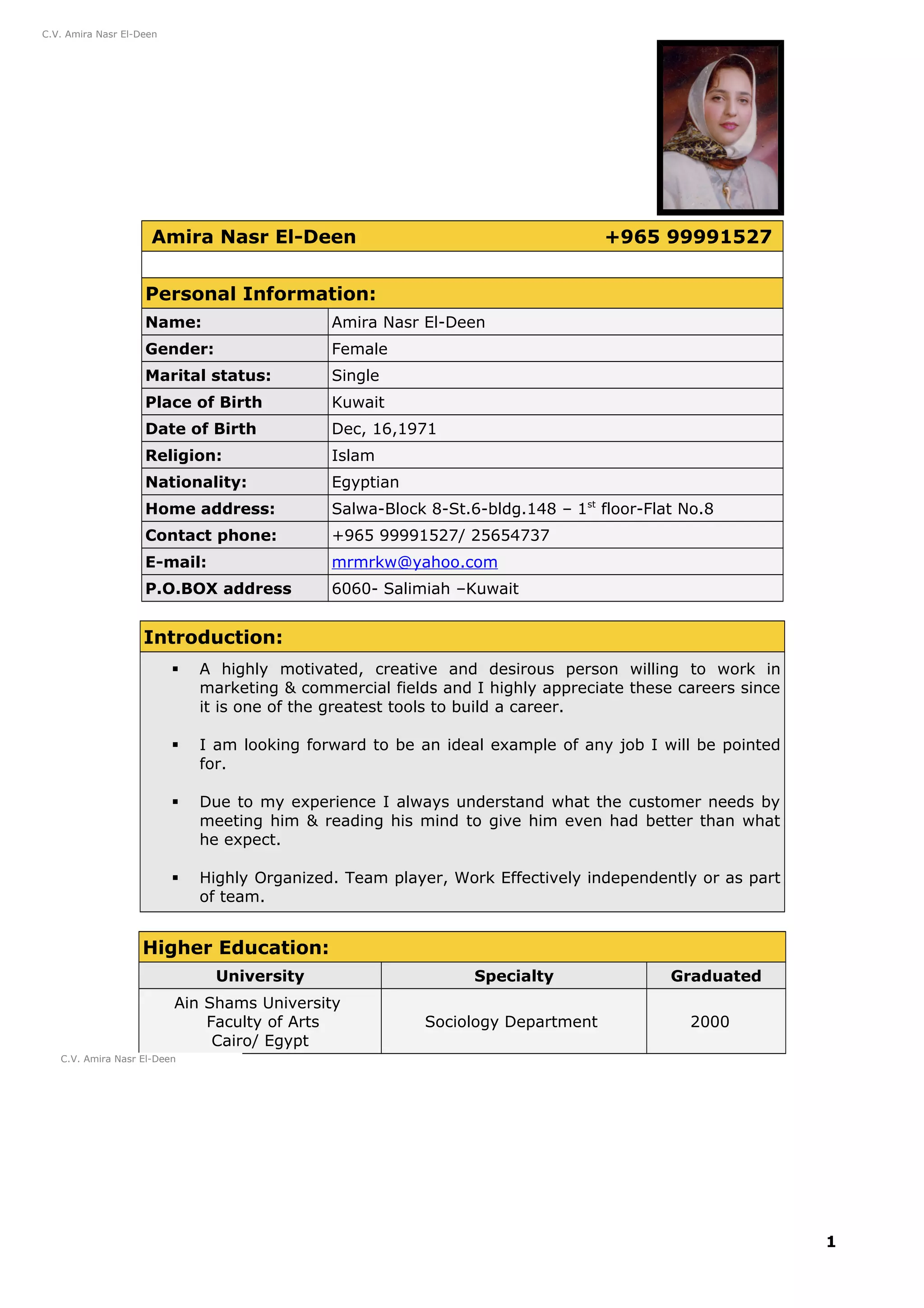 amira modified CV | DOC