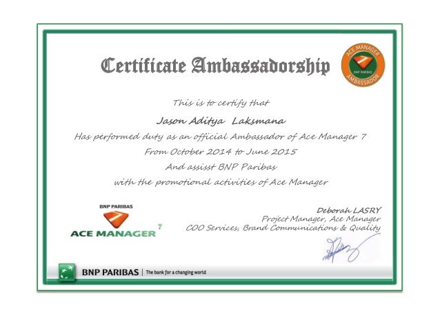 Certificate of Ambassadorship