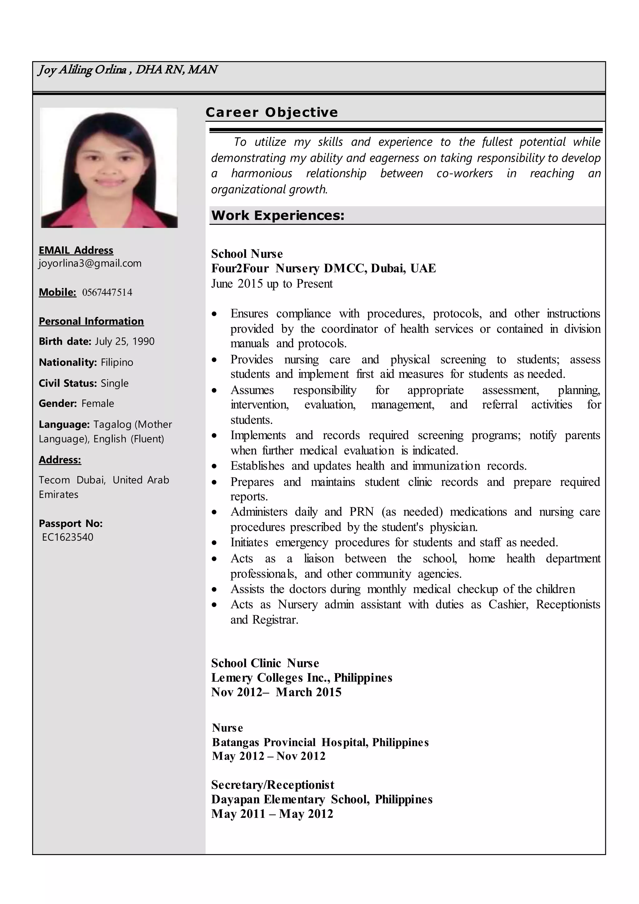 RESUME of Joy Orlina (2) | PDF