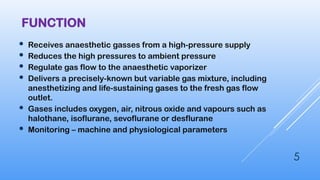 Anesthesia Receives anesthetic gasses from a high-pressure supply ...