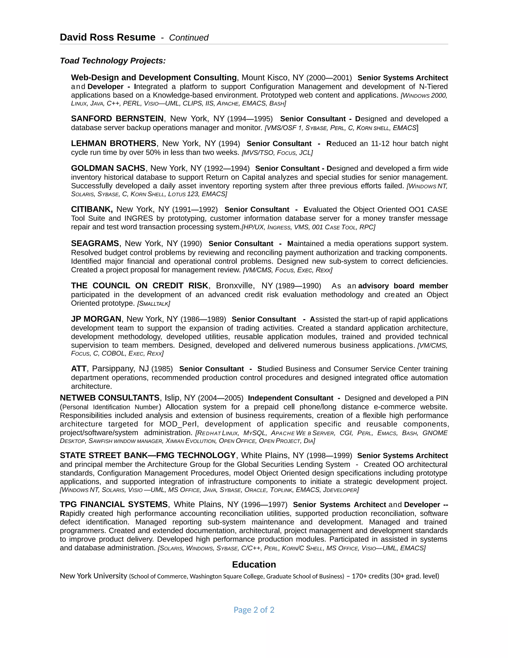 David Ross- Resume -12-01-2016 | PDF