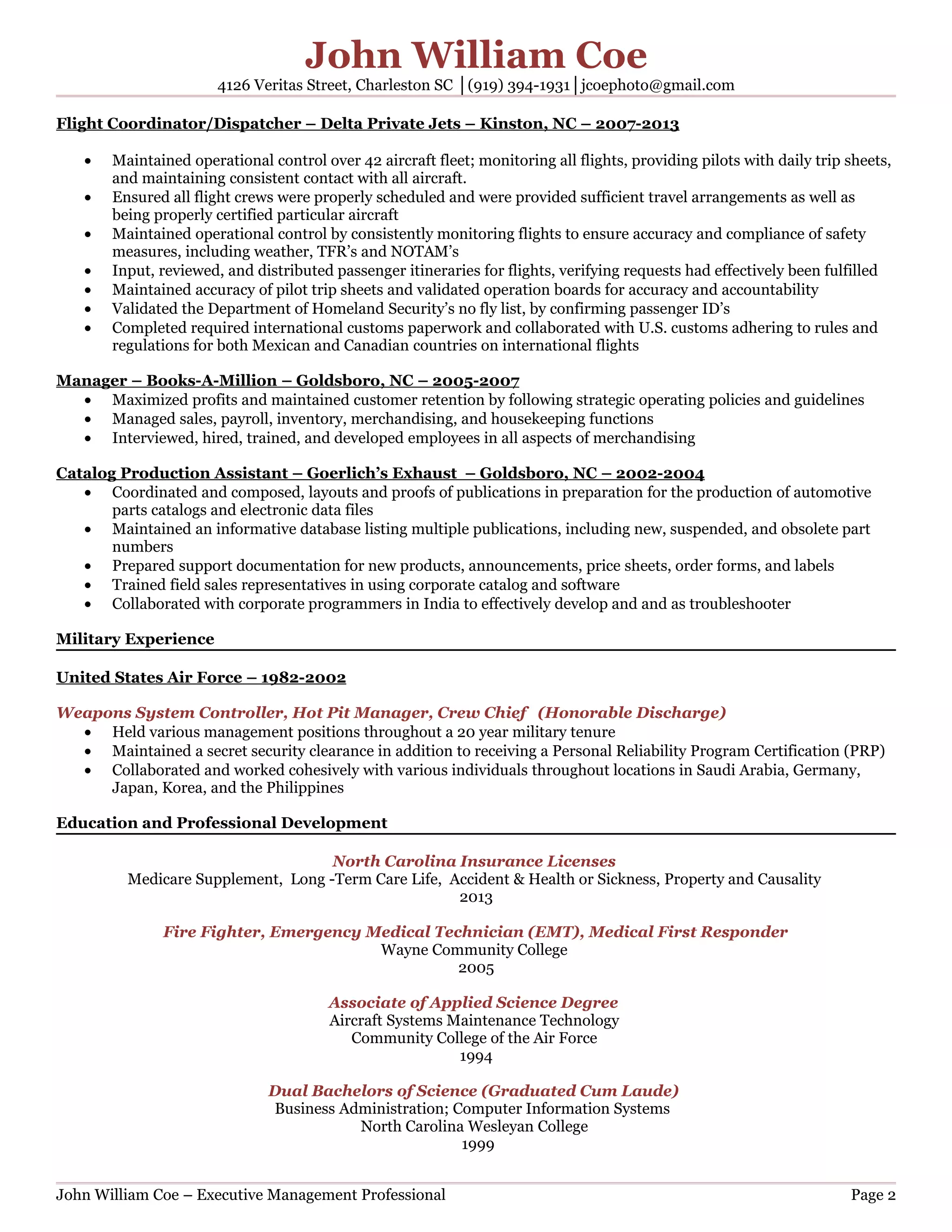 John Coe Resume 2015 | PDF | Air Travel | Travel Type