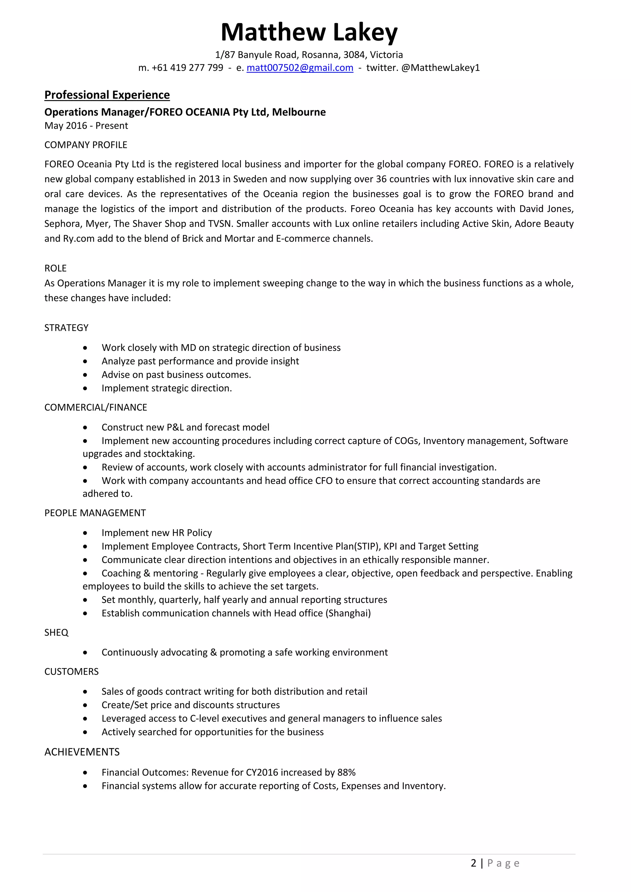 CV- Matthew Lakey 170129 Rev 0 | PDF