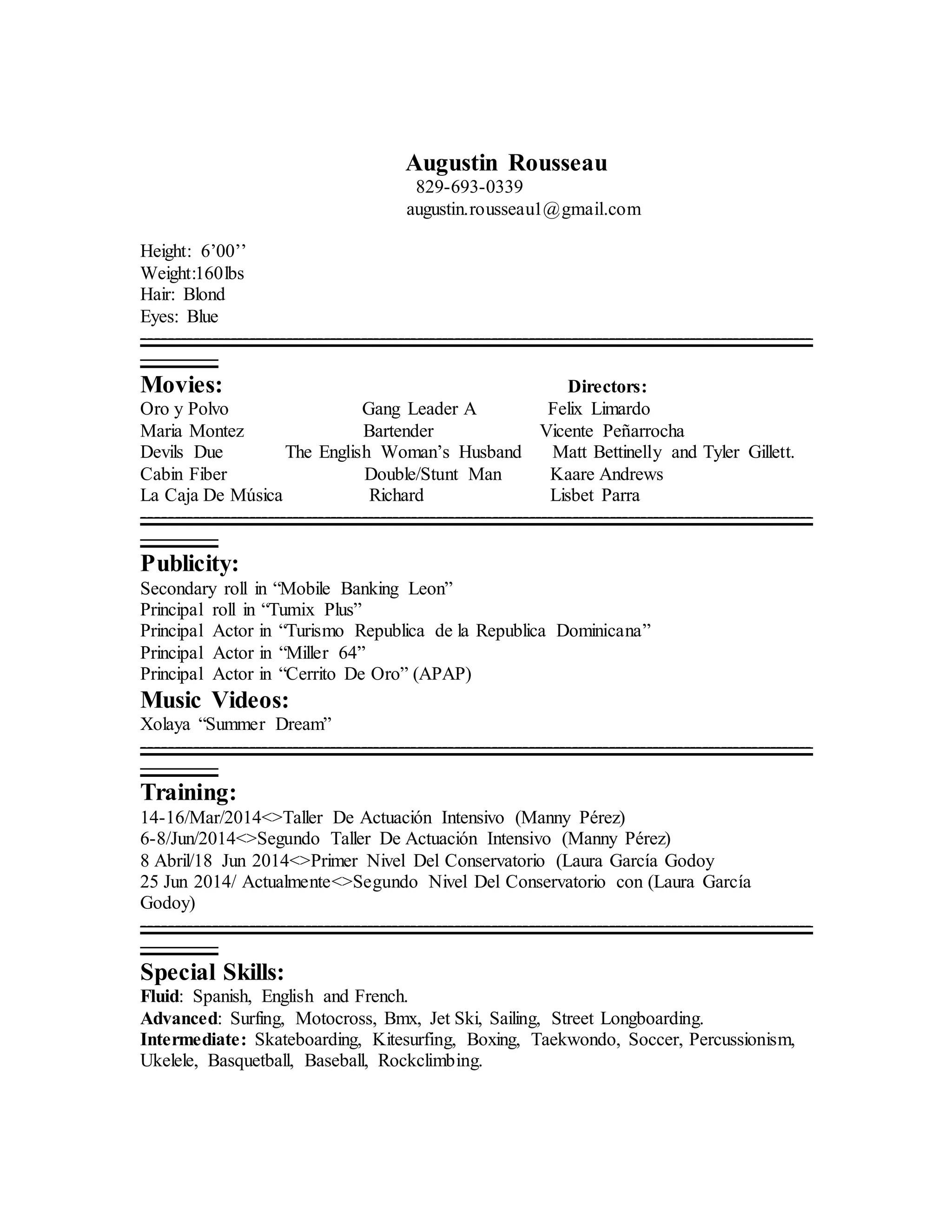 Actor Resume Short Format | DOCX