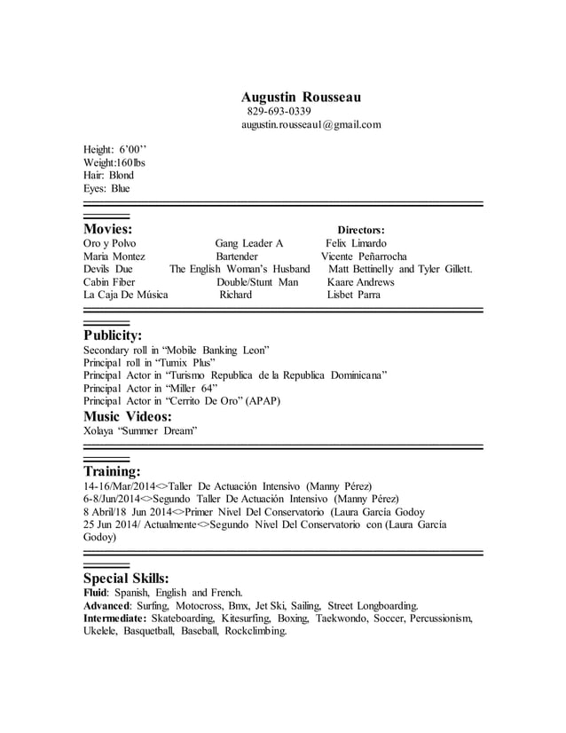 Actor Resume Short Format | DOCX