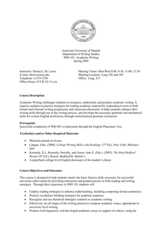 AUS_101 Syllabus, Spring 2009 | PDF