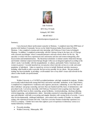 Julie Frederick Resume 2016 | DOCX
