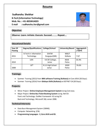 Sudhanshu_Fresher_2015 | PDF