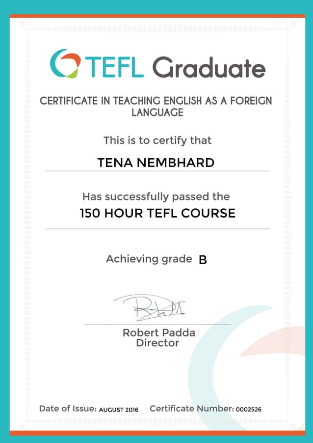TEFL certificate 0002526.Tena Nembhard | PDF