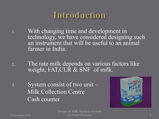 Design of Milk Analysis Embedded System for Dairy Farmers | PPTX