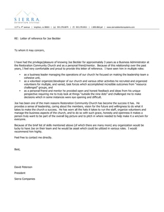 Joe Beckler Reference letter | PDF