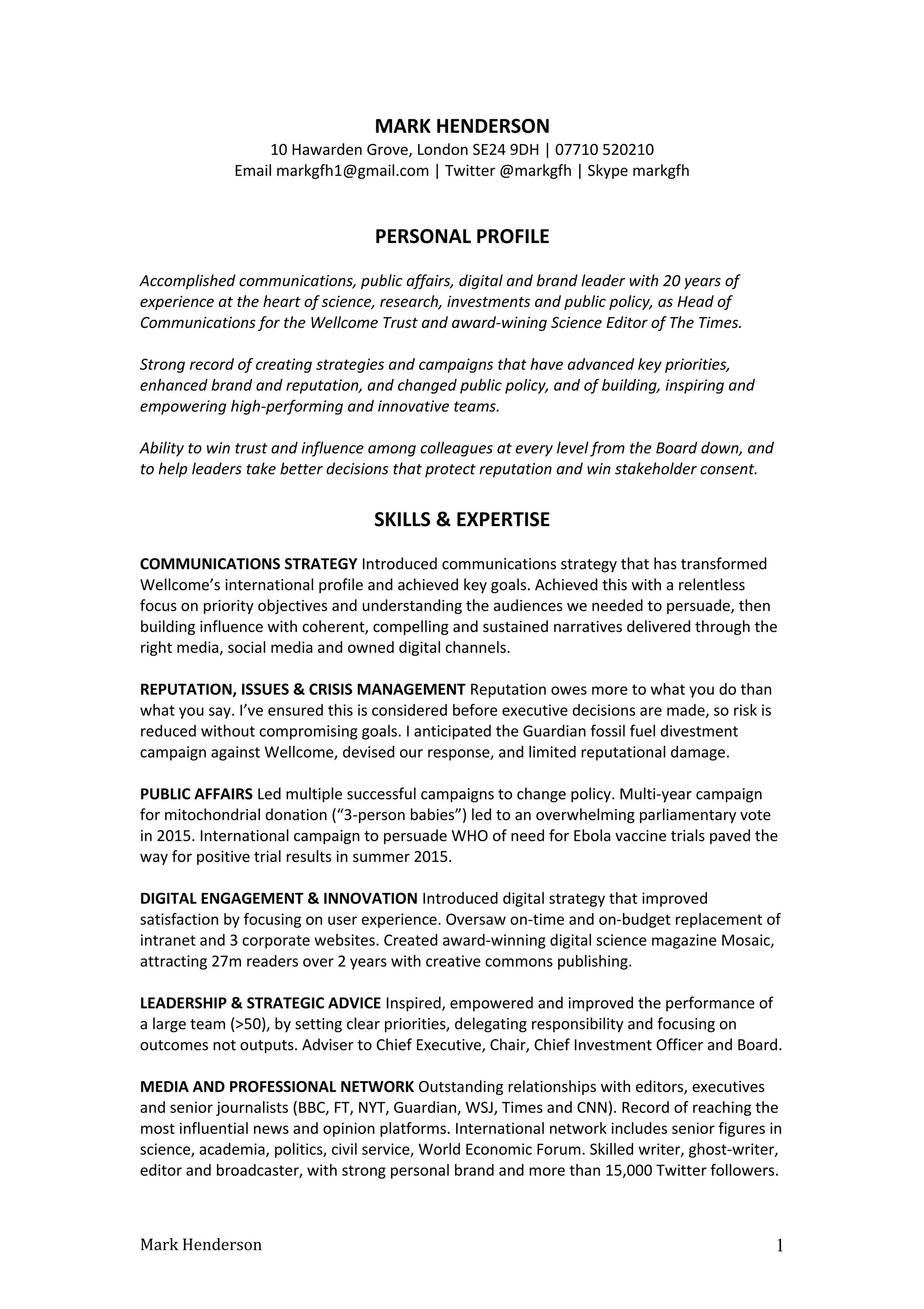 MARK HENDERSON CV 2016 | DOC