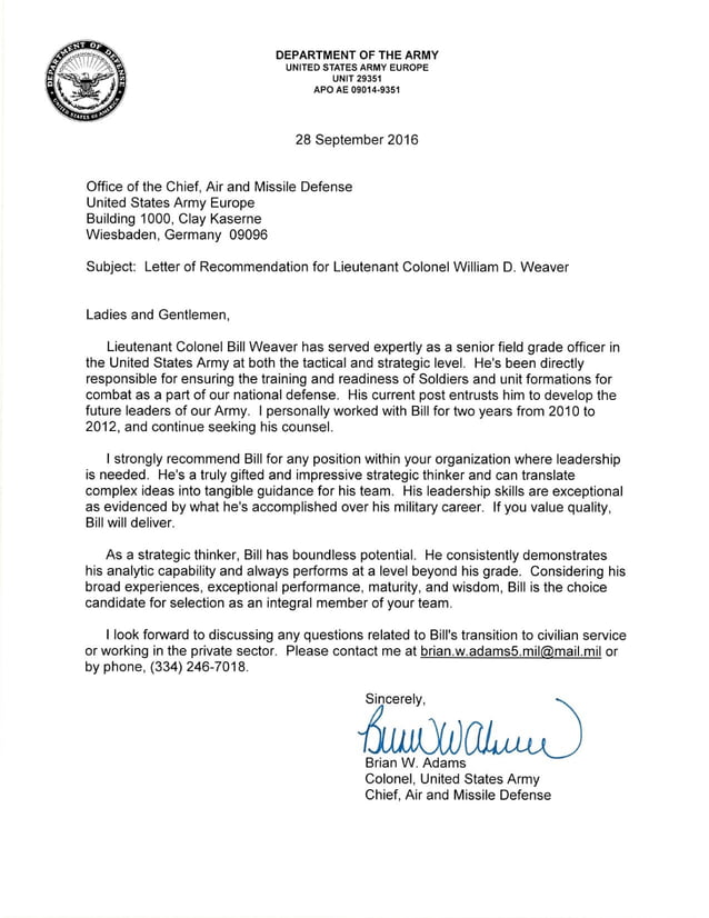 LTC Bill Weaver Letter of Rec | PDF