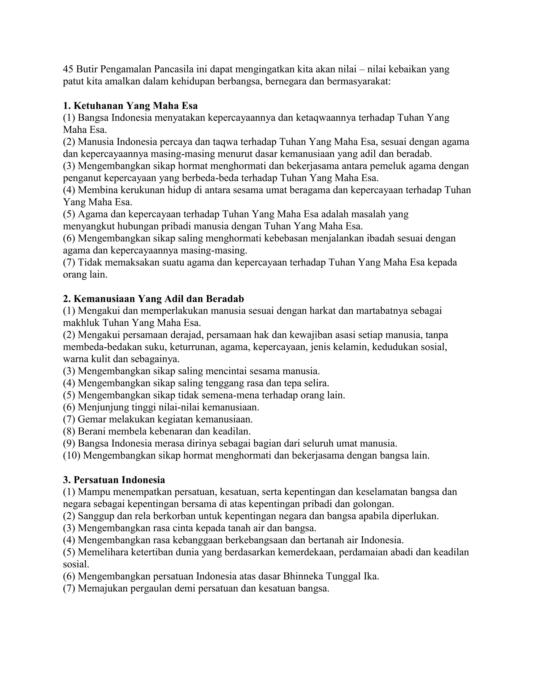 45 butir pengamalan pancasila ini dapat mengingatkan kita akan nilai | PDF