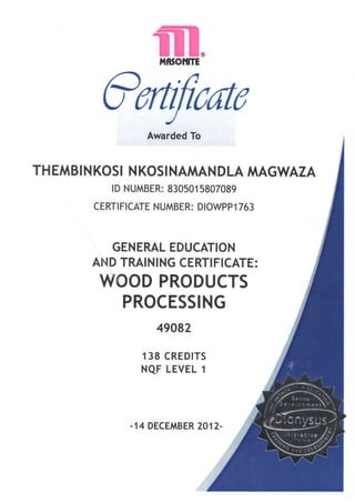 Wood Processing Certificate | PDF