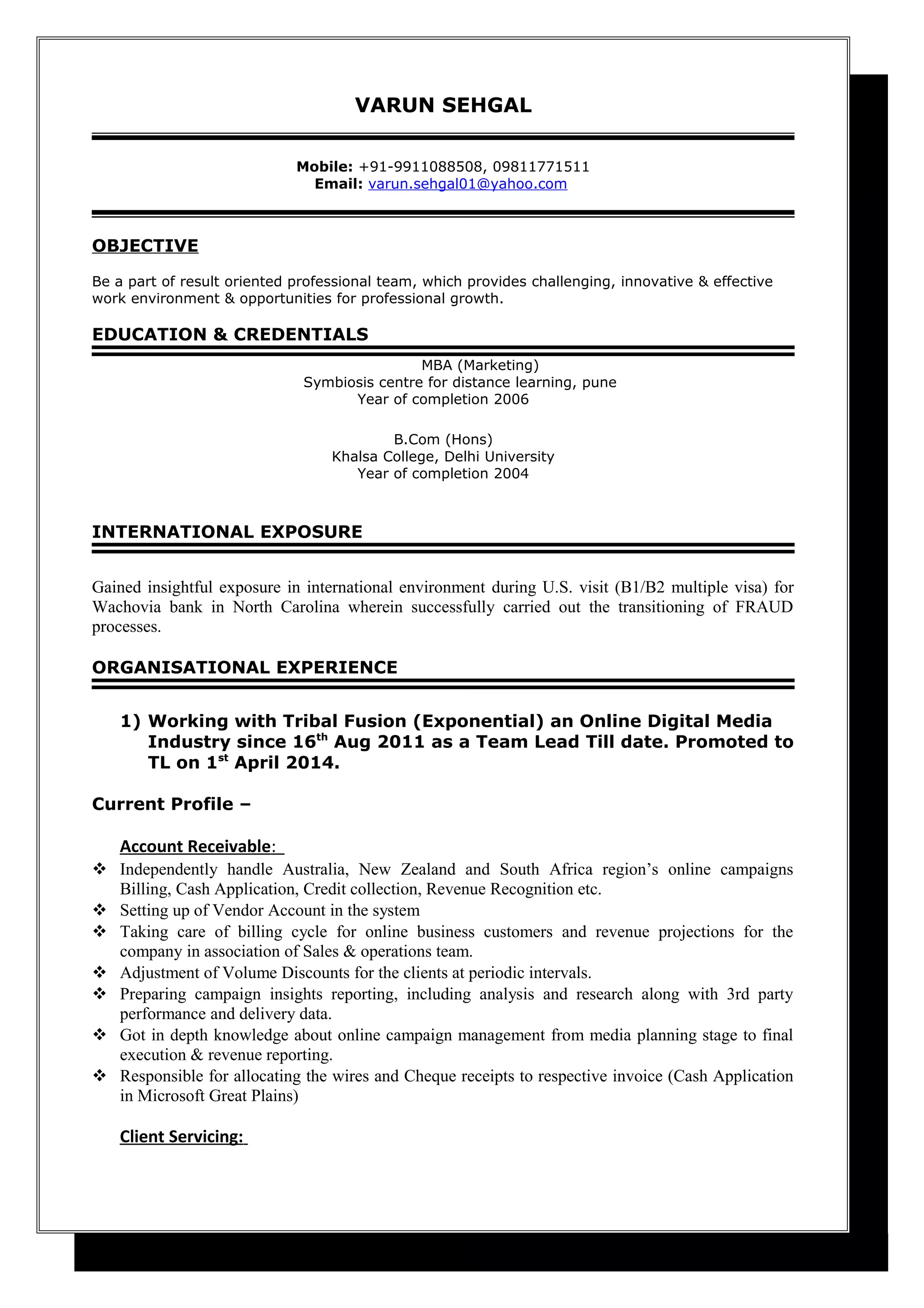 Resume of Varun Sehgal | DOC