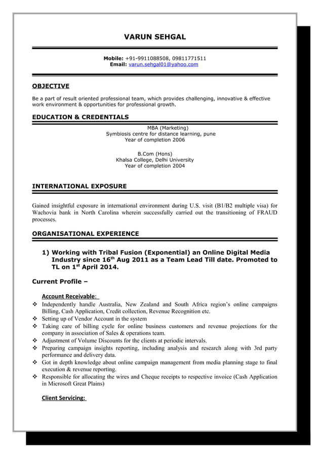 Resume of Varun Sehgal | DOC