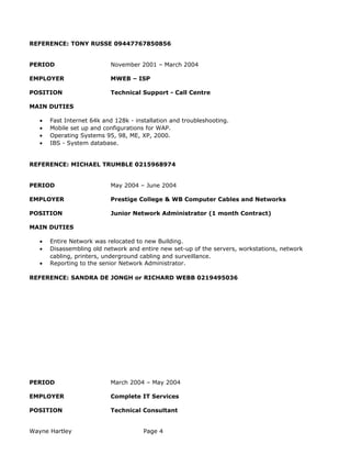 Wayne Hartley CV | DOC