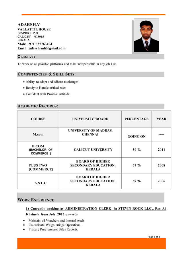 ADARSH CV | PDF