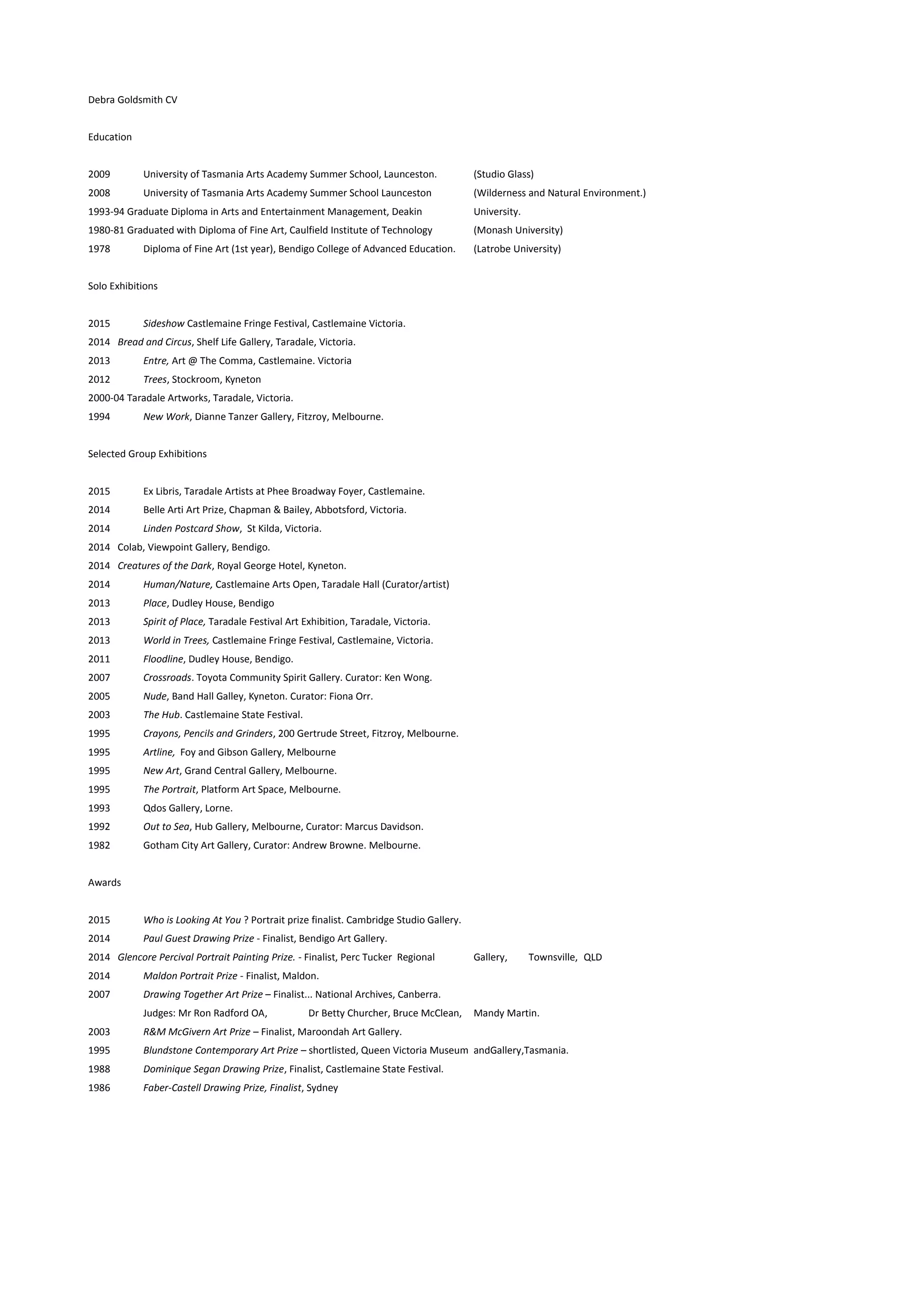 Goldsmith, Debra CV | DOC