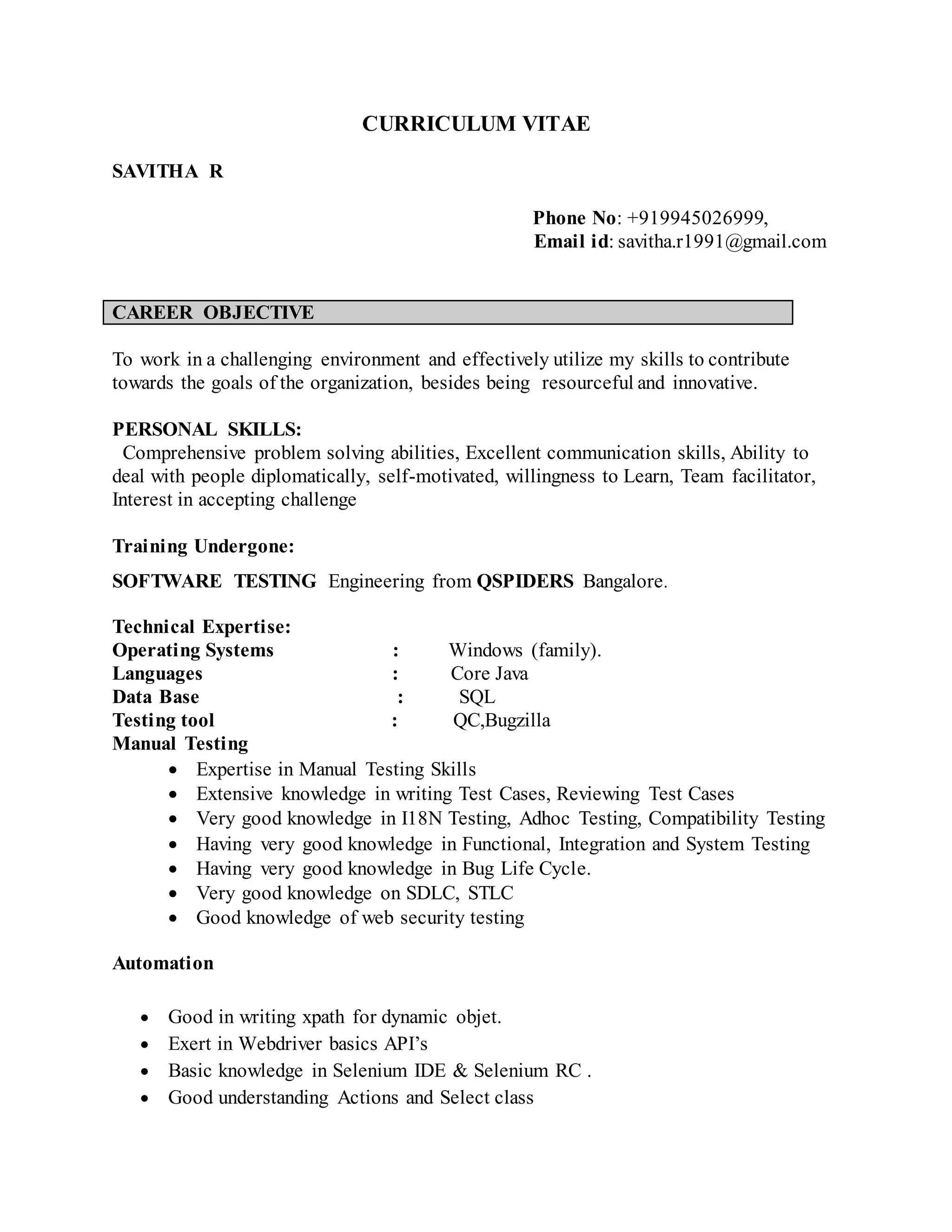 Savitha_Resume | DOC