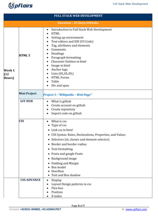 Full stack Web Development Summer Training | PDF