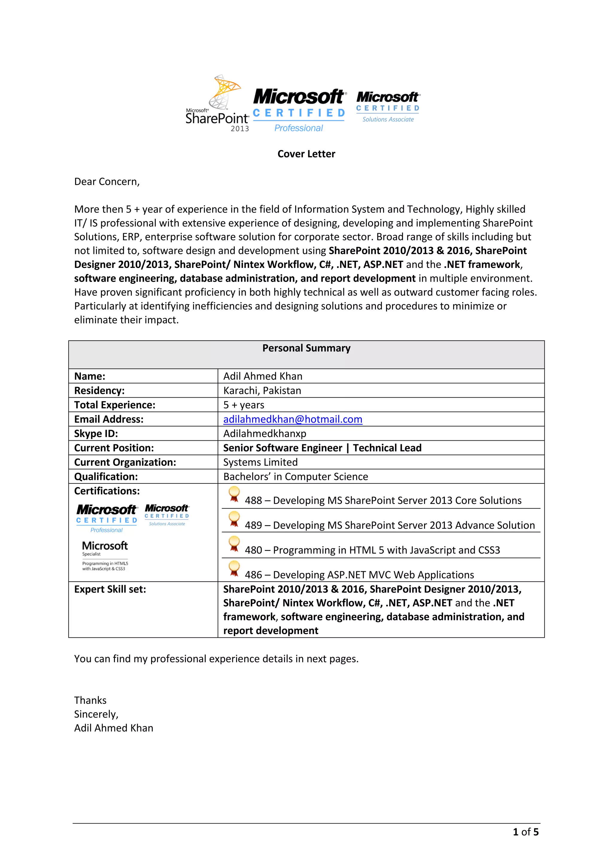 Adil Ahmed Khan - Senior Software Engineer Without Contact | PDF