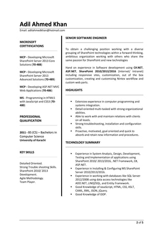 Adil Ahmed Khan - Senior Software Engineer Without Contact | PDF