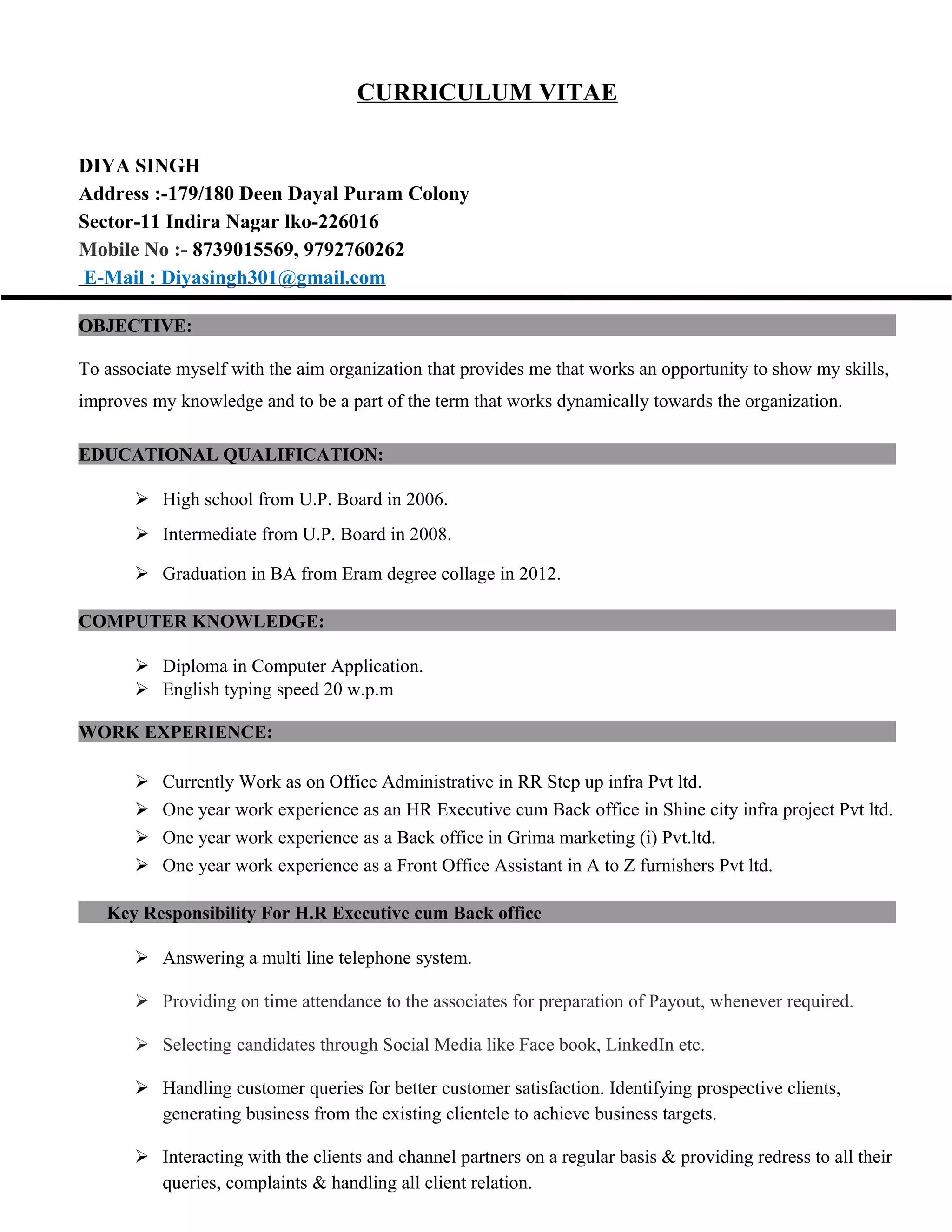 Diya singh resume | DOC