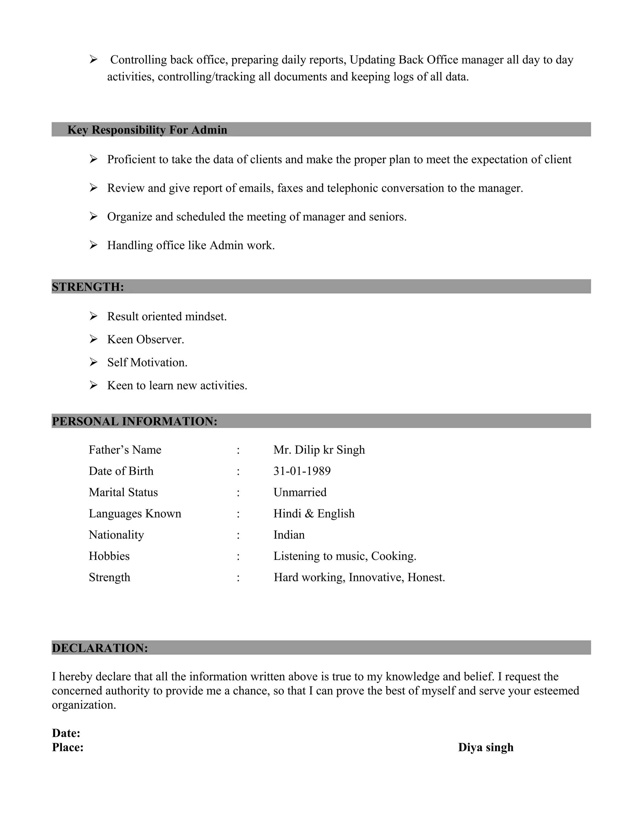 Diya singh resume | DOC