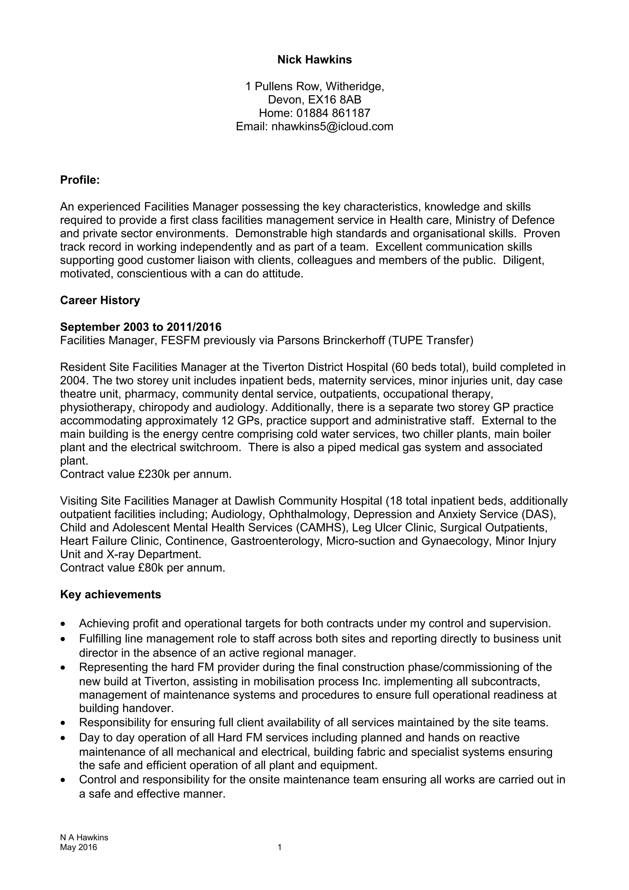 Nick Hawkins CV 2016 V1 | PDF