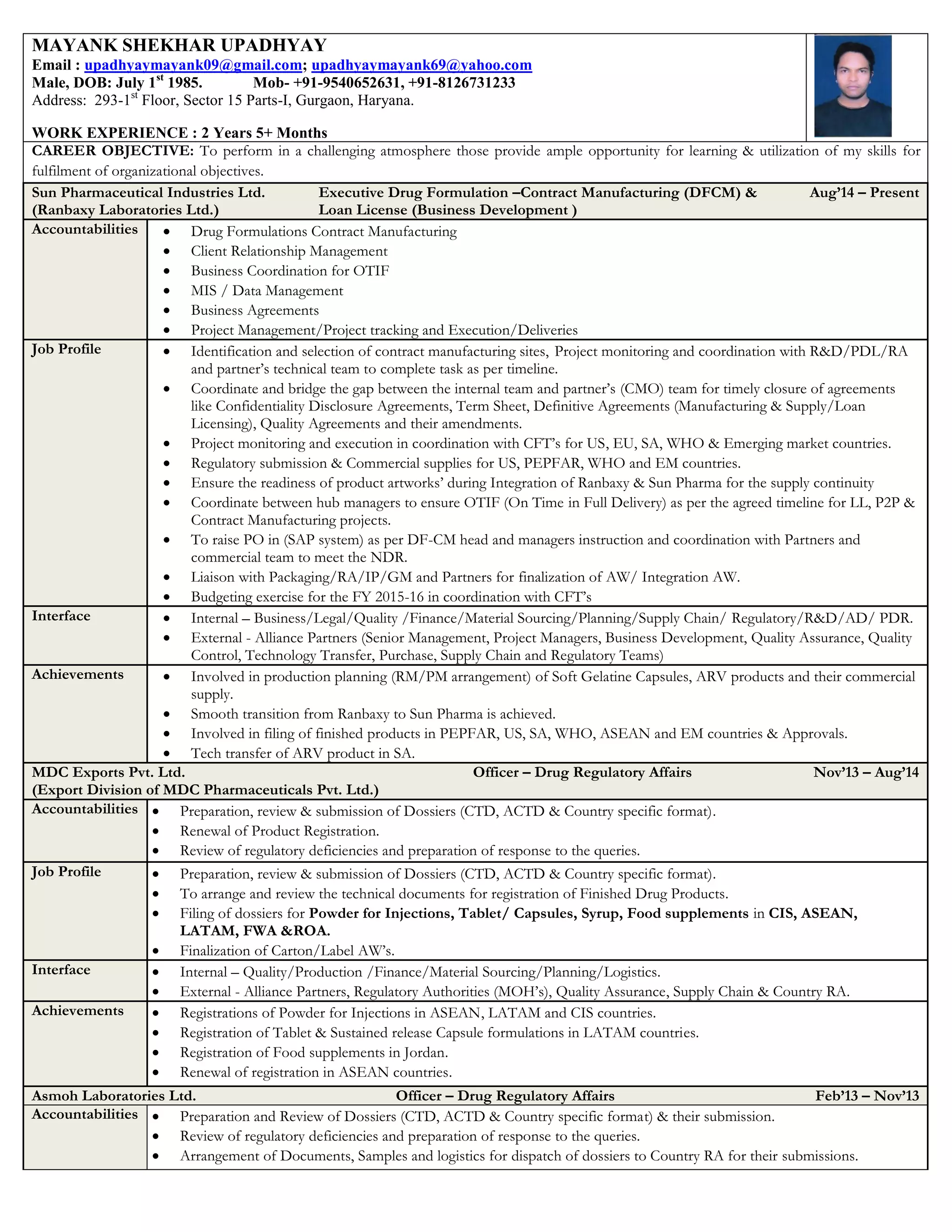 Mayank Upadhyay - CV 01-July-2015 Updated. | PDF
