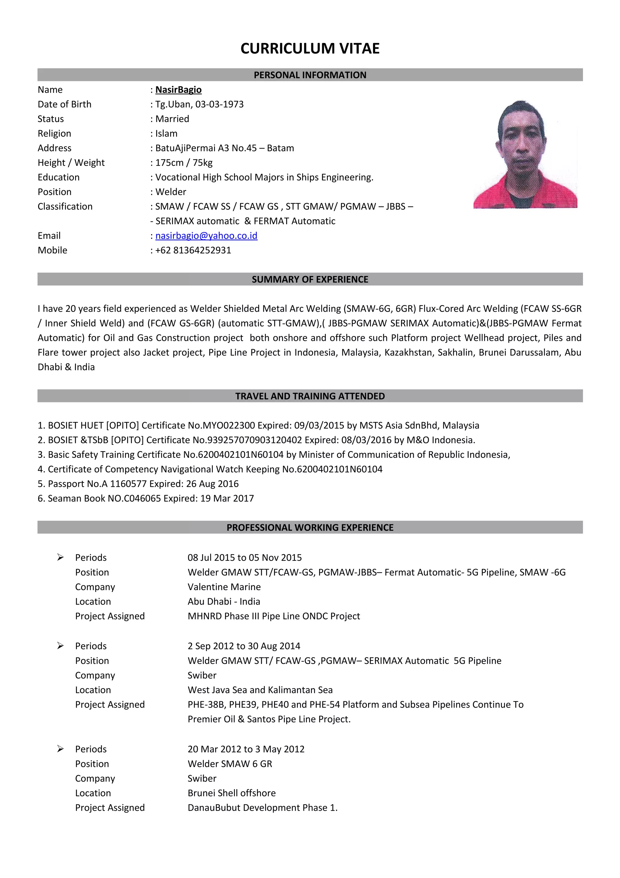 CURRICULUM VITAE Nasir Bagio | DOC