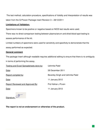 Validation of the Q - Preven HIV 1 2 DBS Immunoenzyme Kit REPORT FIN ...