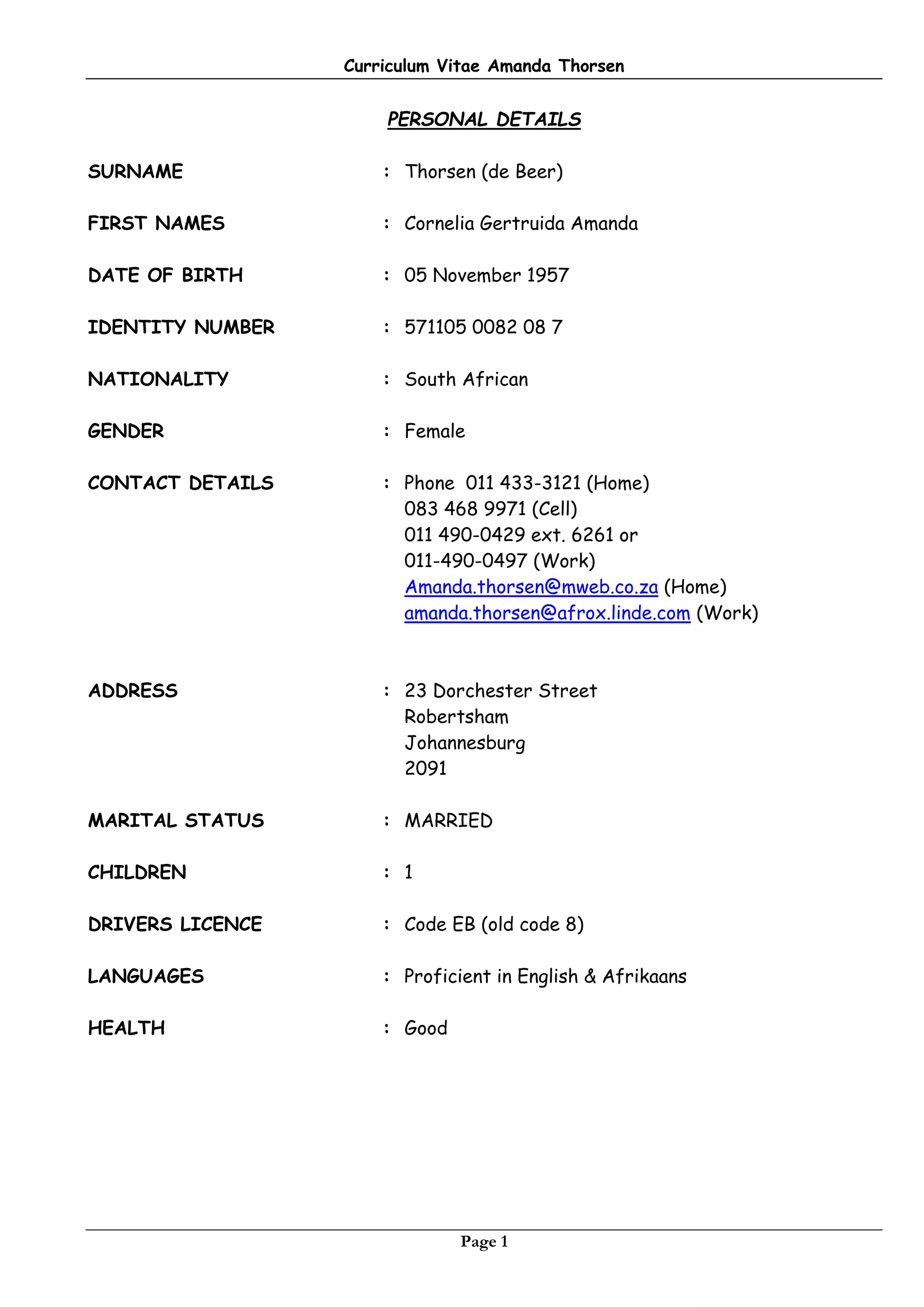 Amanda Thorsen CV | PDF