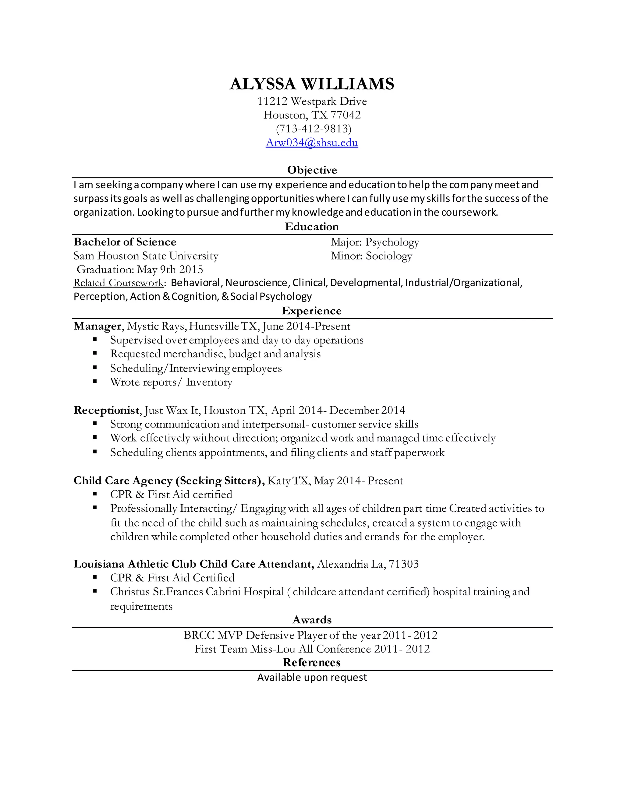 Alyssa Williams Resume | DOCX