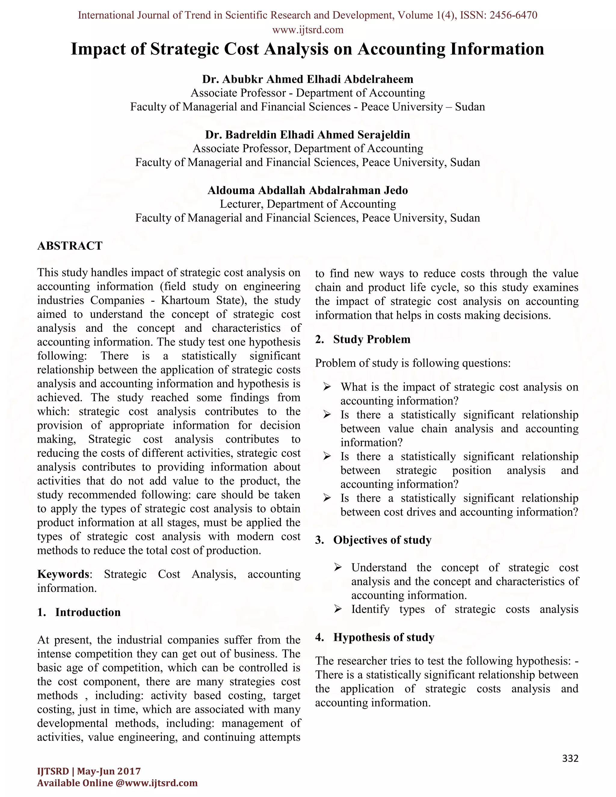 Impact of Strategic Cost Analysis on Accounting Information | PDF