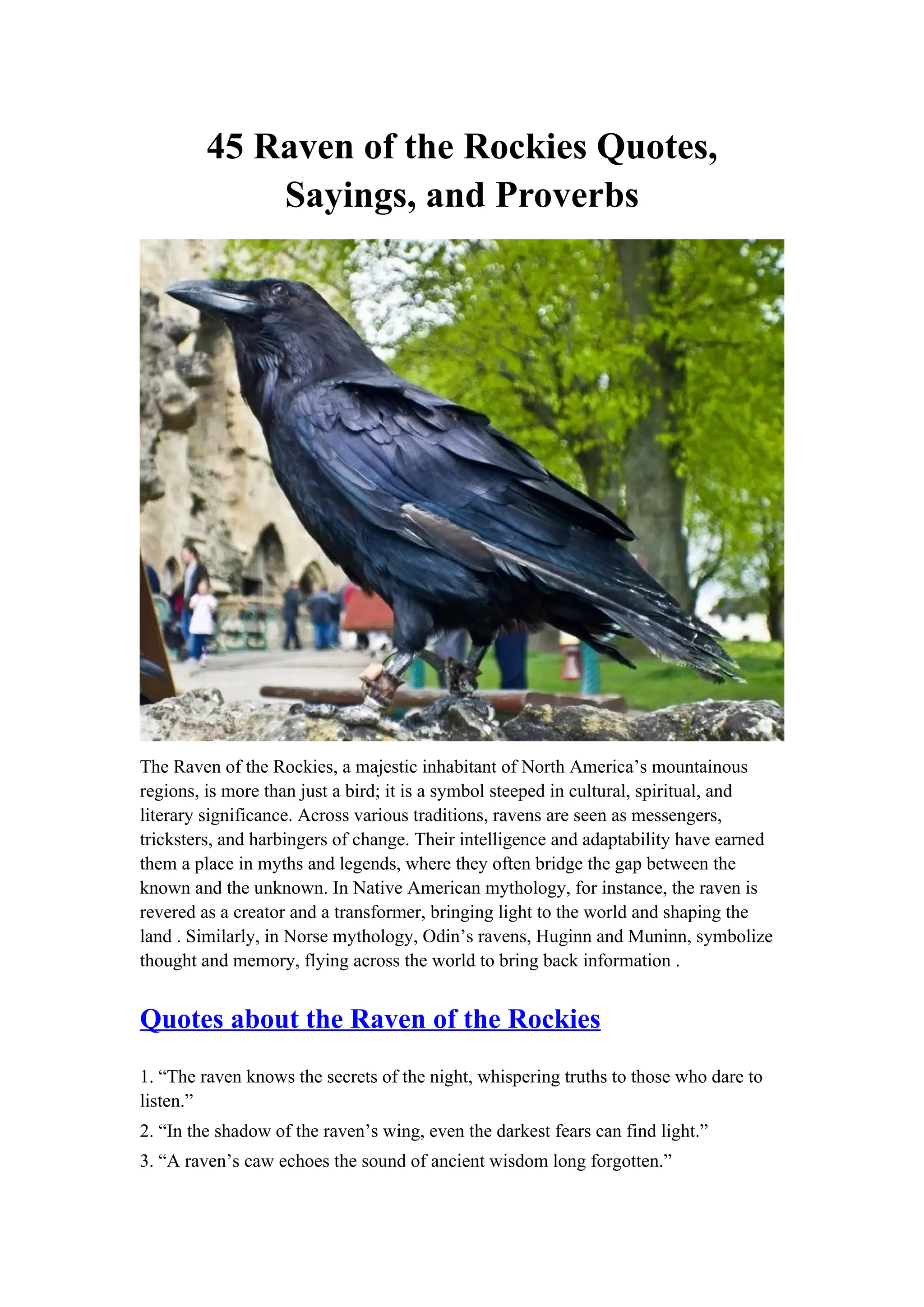 45 Raven of the Rockies Quotes, Sayings, and Proverbs.docx